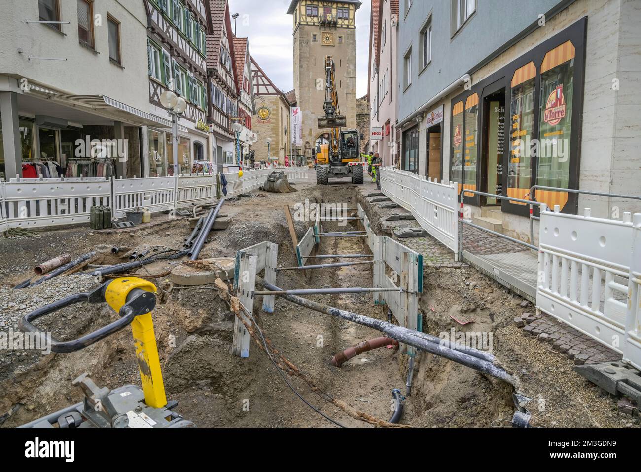 Civil engineering works, Marktstrasse, Marbach, Baden-Wuerttemberg ...