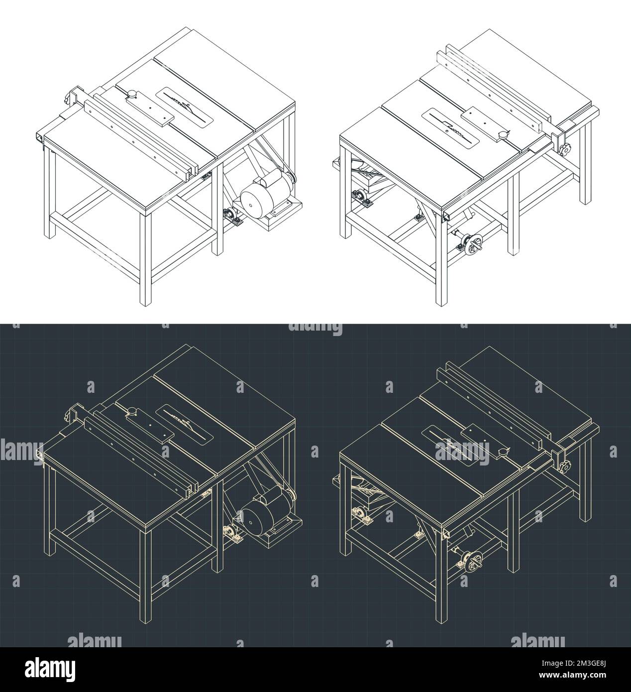 Stylized vector illustration of isometric blueprints of table saw Stock ...