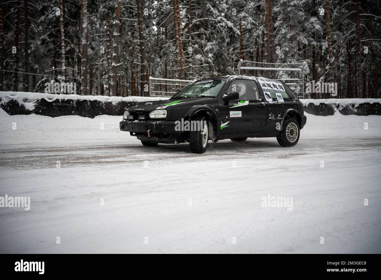 12-12-2022 Riga, Latvia a car with a green and white decal on it ...