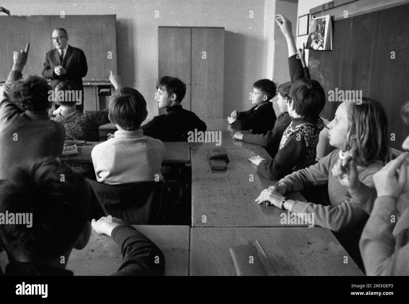 Pupil and teacher in a secondary school in Bochum in 1965, Germany ...
