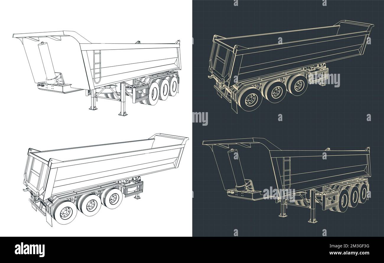 Stylized vector illustration of drawings of tipper semi trailer Stock ...