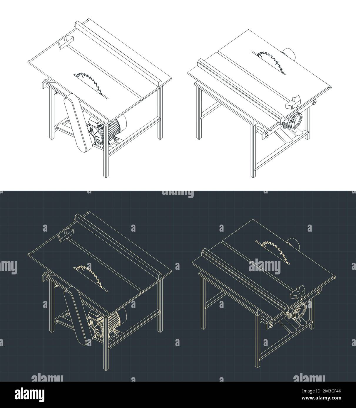 Stylized vector illustration of isometric blueprints of table saw Stock ...