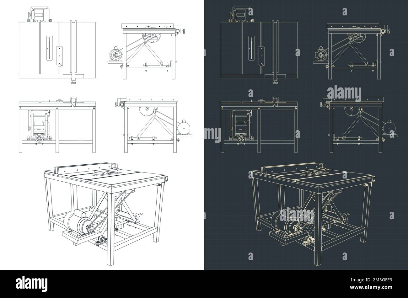 Stylized vector illustration of drawings of professional table saw ...