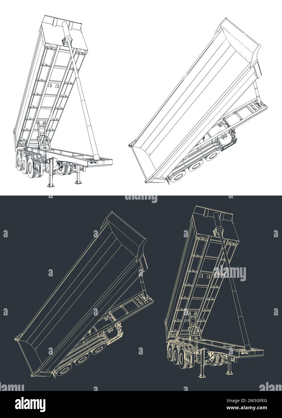 Stylized vector illustration of drawings of tipper semi trailer Stock ...