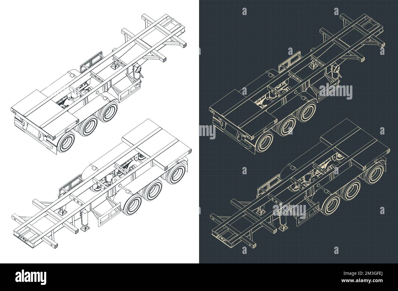 Stylized vector illustration of isometric blueprints of trailer Stock ...