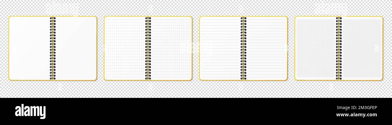 Realistic notepad. Lined, gridded and dotted sheets. Blank sheets of ...