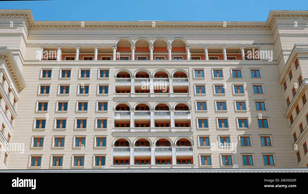 A huge beautiful hotel. Action.A huge building like a palace with large ...