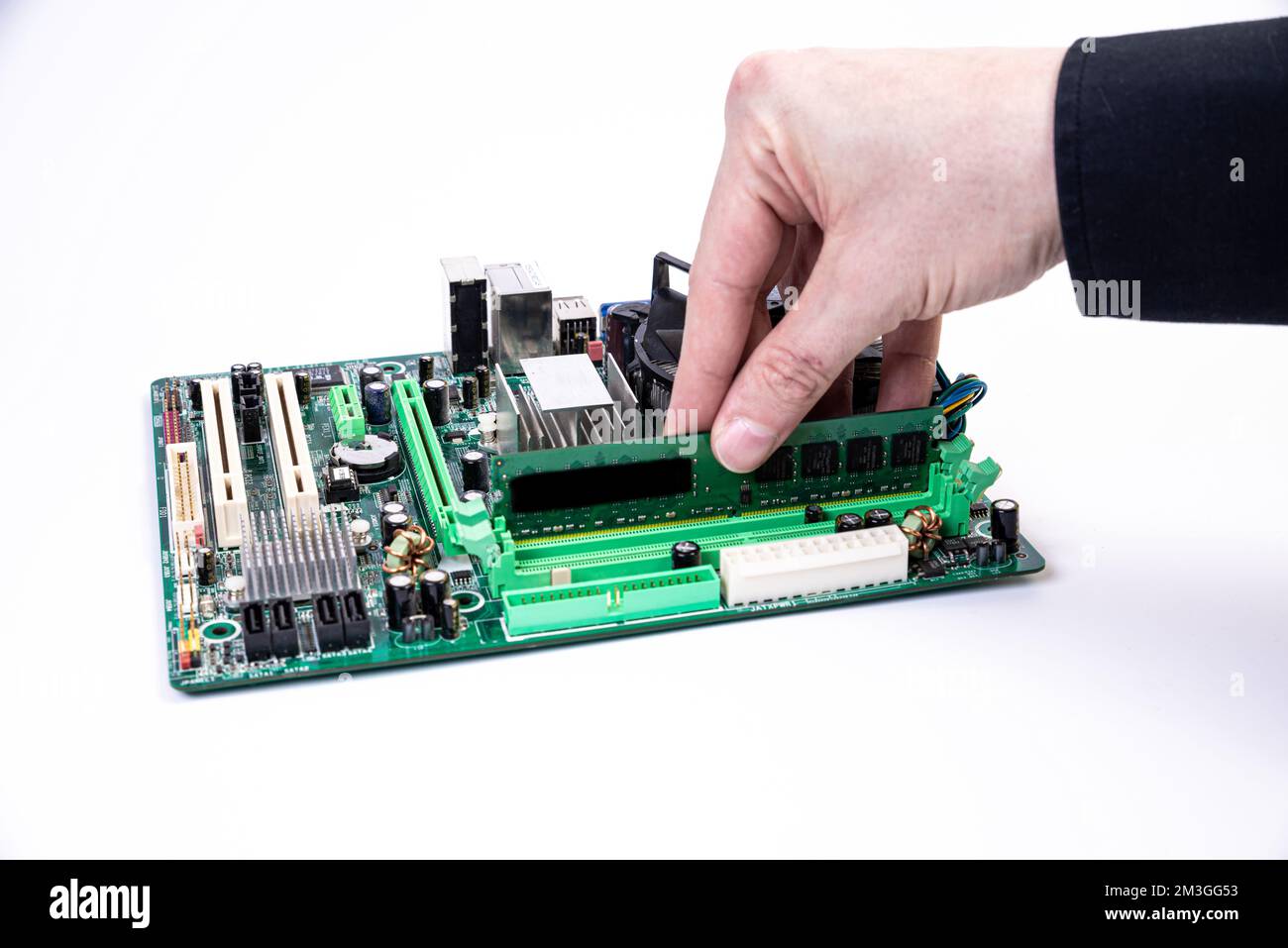 Installing a new RAM DDR memory for a personal computer processor socket in a service. Upgrade ...