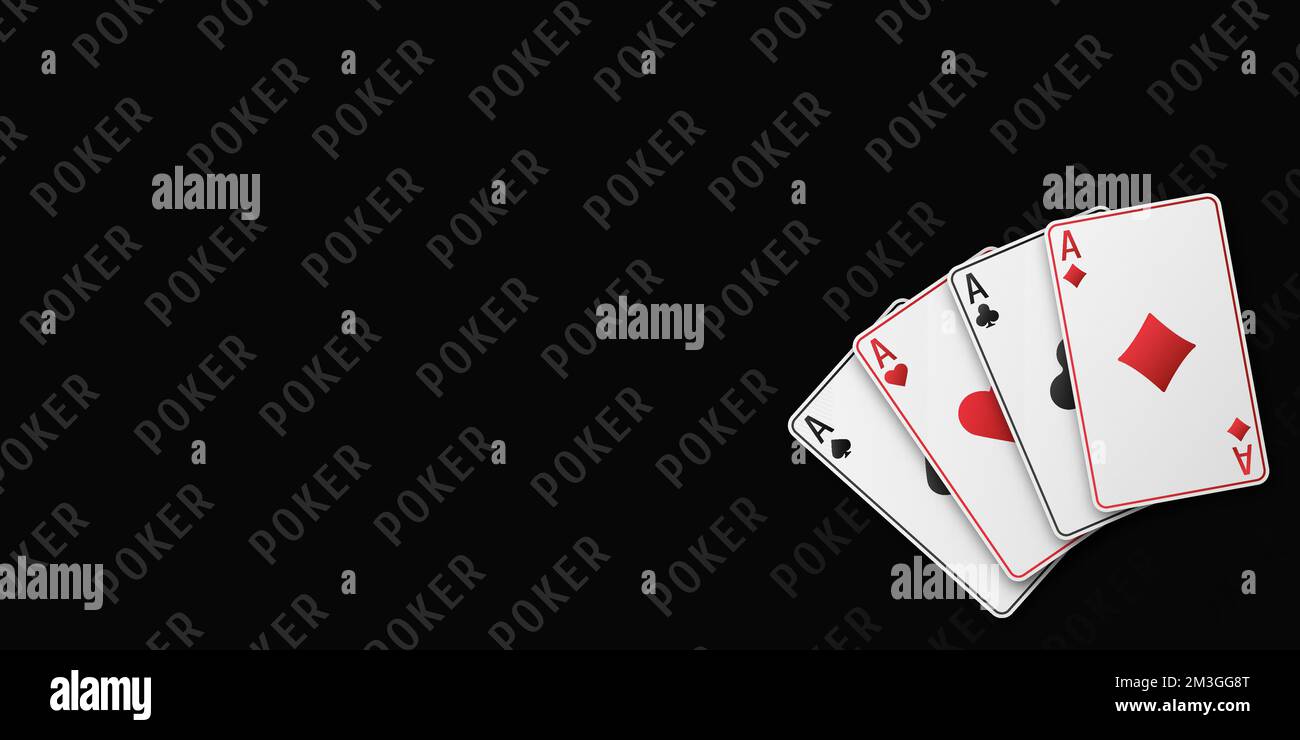 A fan of playing cards consisting of four black and red Ace of Spades ...