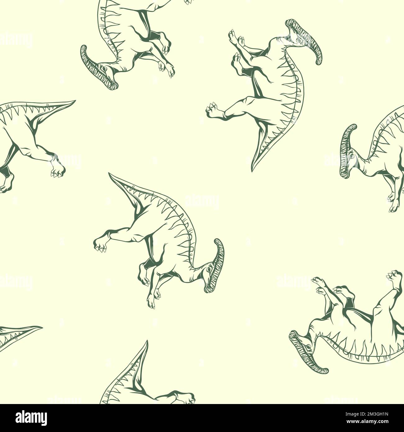 Hand drawn dinosaur hadrosaur seamless pattern. Vector clipart Stock ...