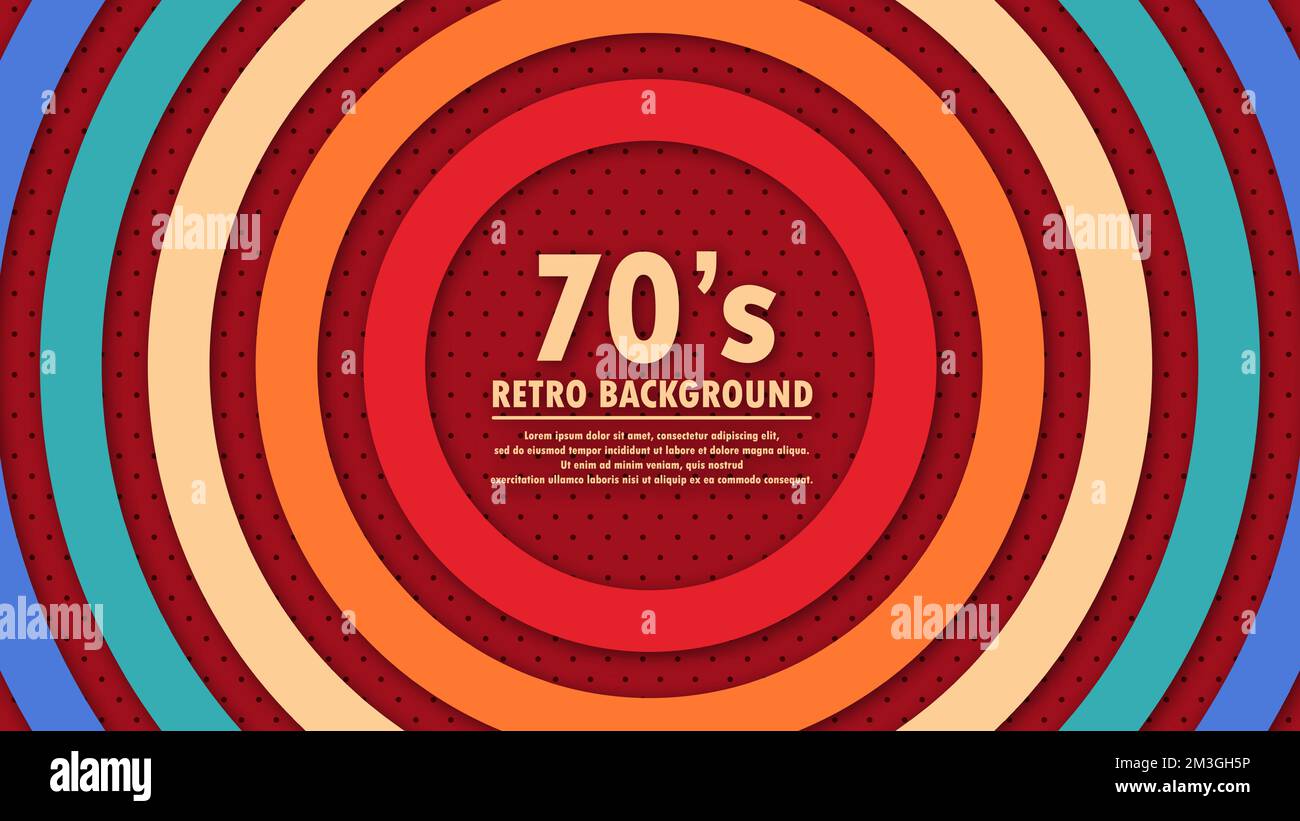 Abstract geometric 1970's background with retro colors and circles ...