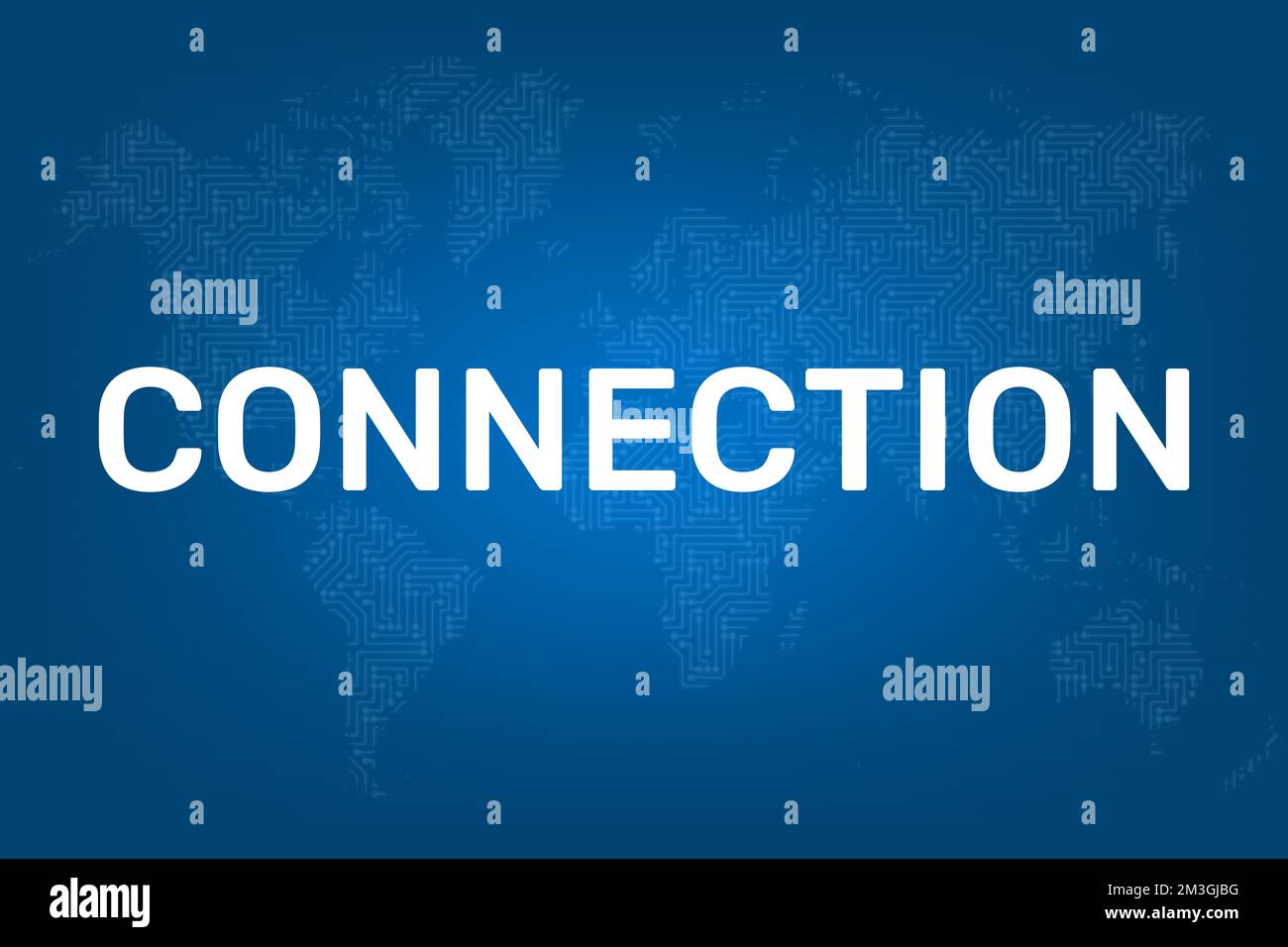 The word connection on a blue background with the world map Stock Photo ...