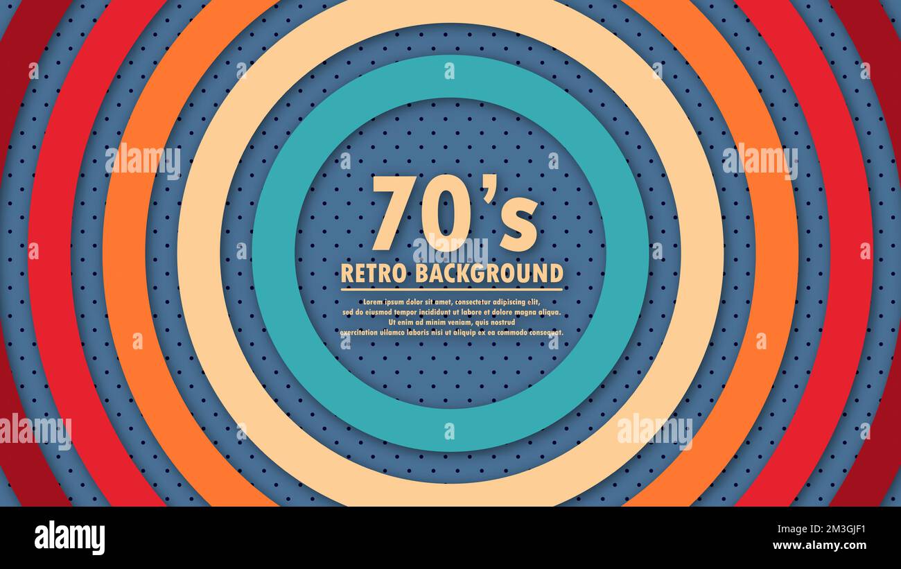 Abstract geometric 1970's background with retro colors and circles ...