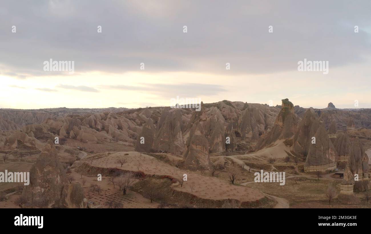 Gray desert mountains. Action.Dusty brown mountains with a gray gloomy ...