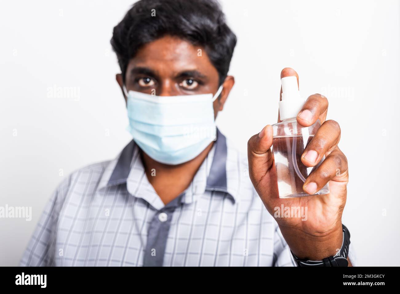 black man wearing protective face mask fear in eye holding show ...