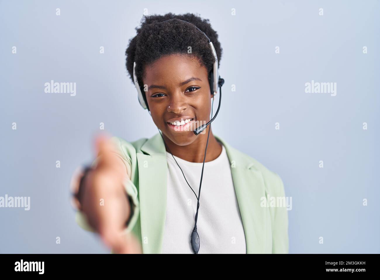 African american woman wearing call center agent headset smiling ...