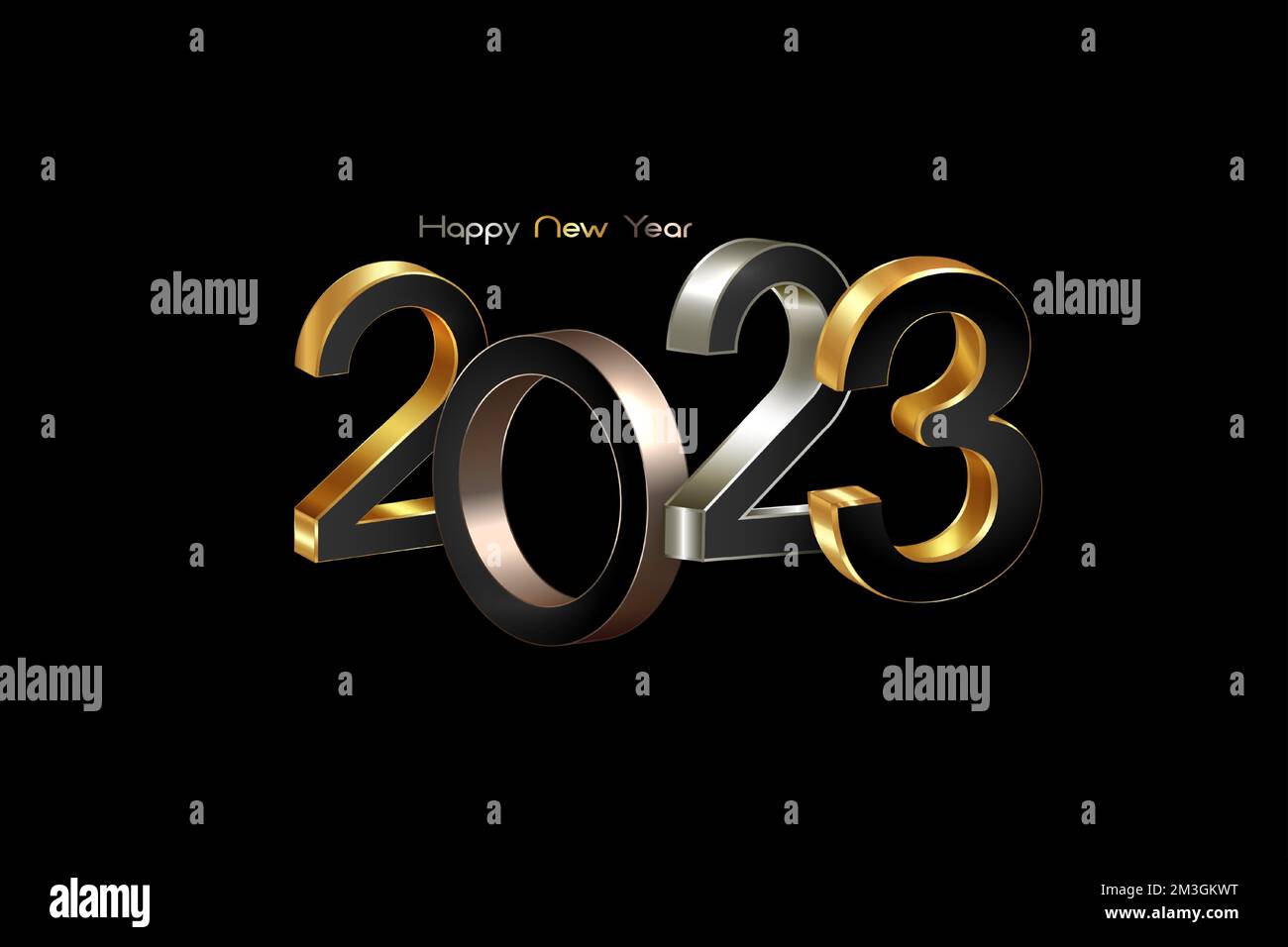 2023 golden, bronze and silver bold letters. New Year 3D logo for ...
