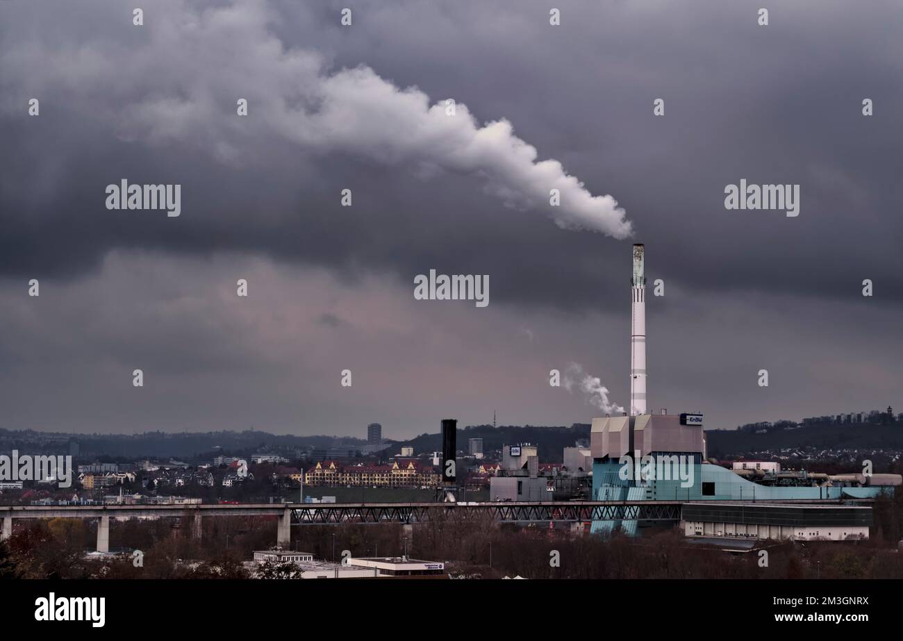 View of EnBW power plant and waste incineration plant Stuttgart ...