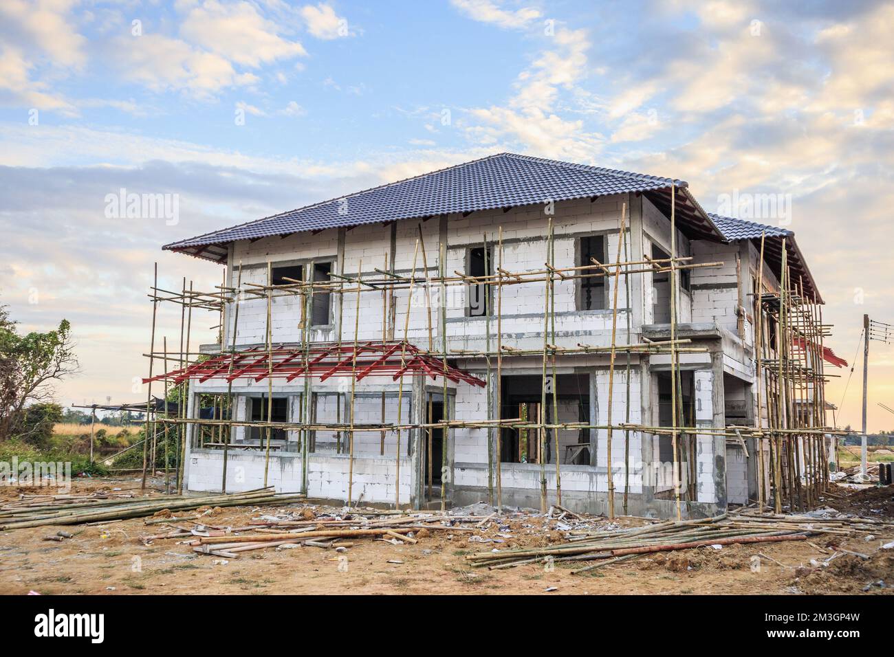 construction residential new house in progress at building site Stock ...