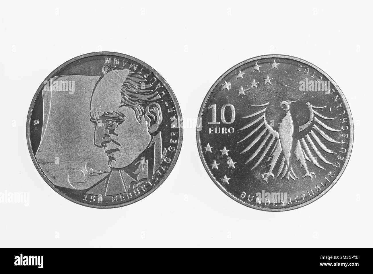 10 euro commemorative coin of Gerhard Hauptmann, obverse and reverse ...