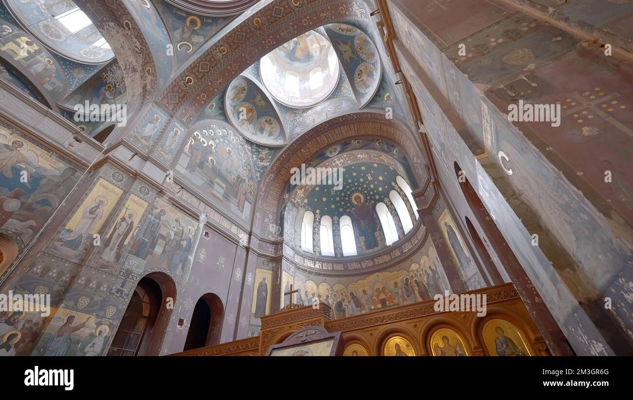 Incredible view of old interior of the ceiling decorated by religious ...