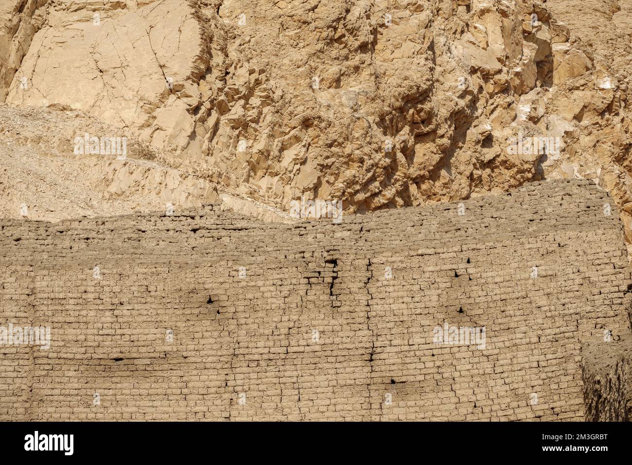 Mud-Brick walls at Ptolemaic temple , Deir el-Medina, worker's village ...