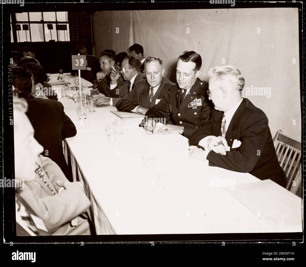Men at table 32 , Military officers, Document signings, Watertown ...