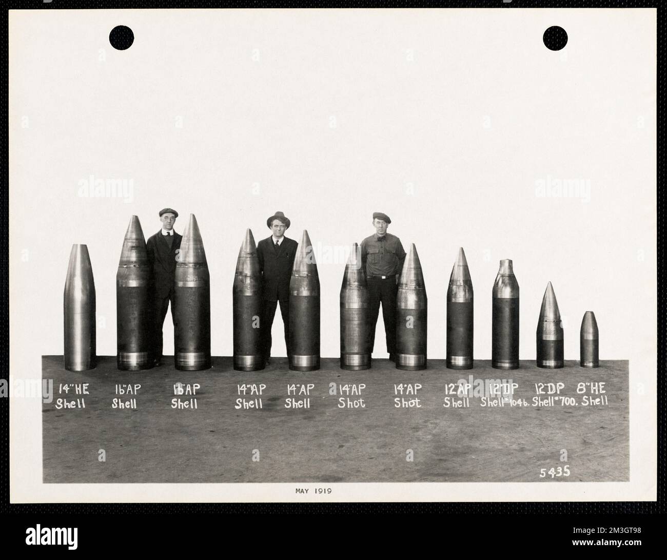 Men displaying various types and sizes of shells , Bombs, Watertown ...