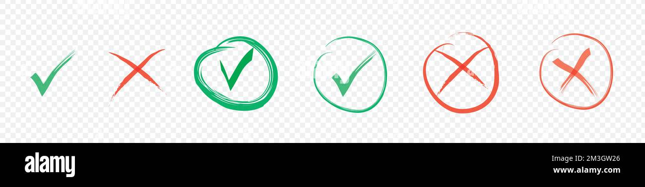 A set of green and red check marks on the transparent background Stock ...