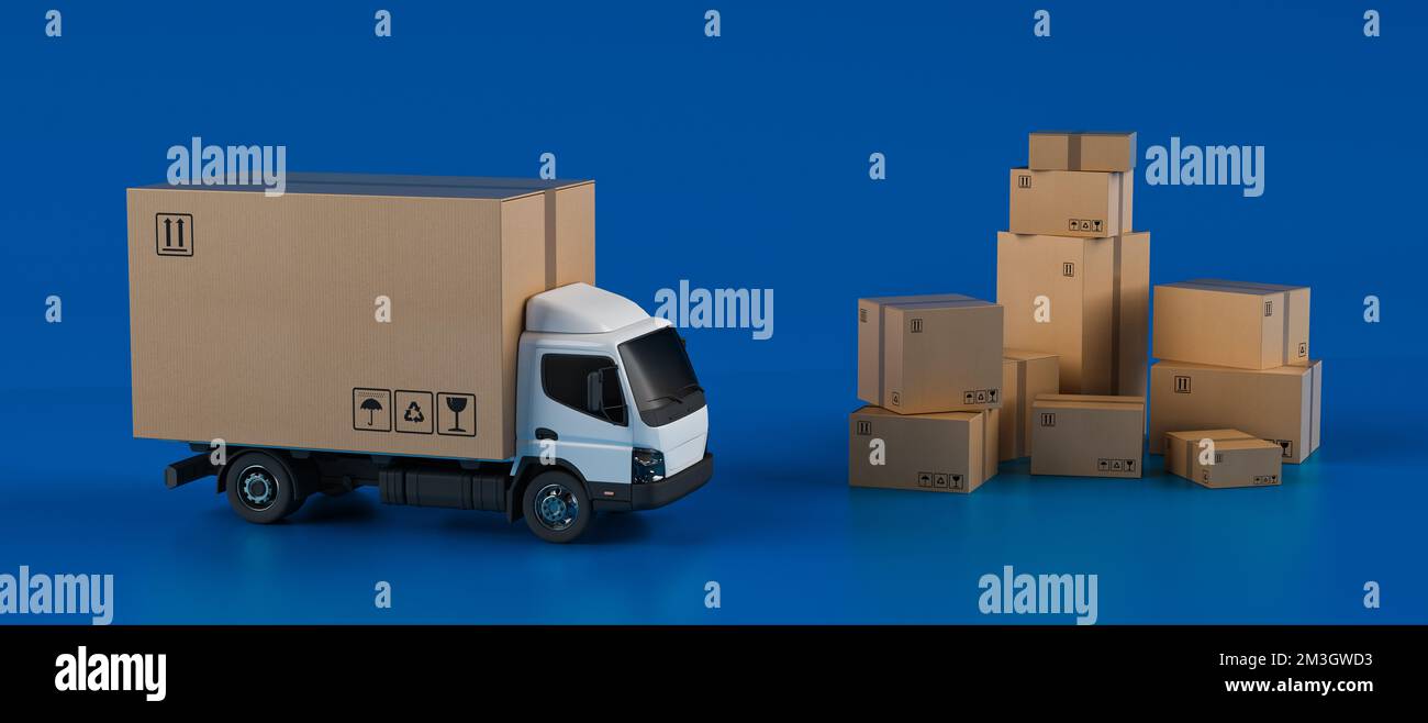 Big cardboard box package on a white truck ready to be delivered Stock ...
