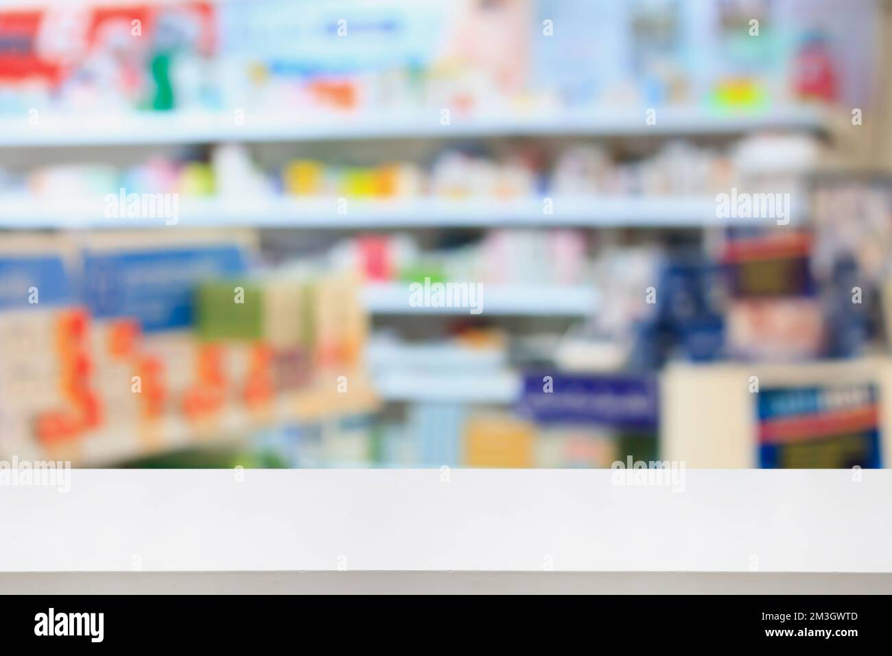 Pharmacy shelves fill with medicines with drugstore counter Stock Photo ...