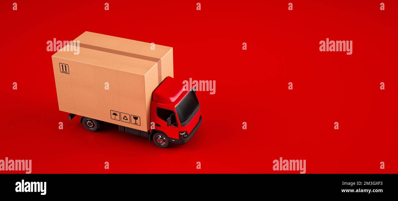 Big cardboard box package on a red truck ready to be delivered Stock ...