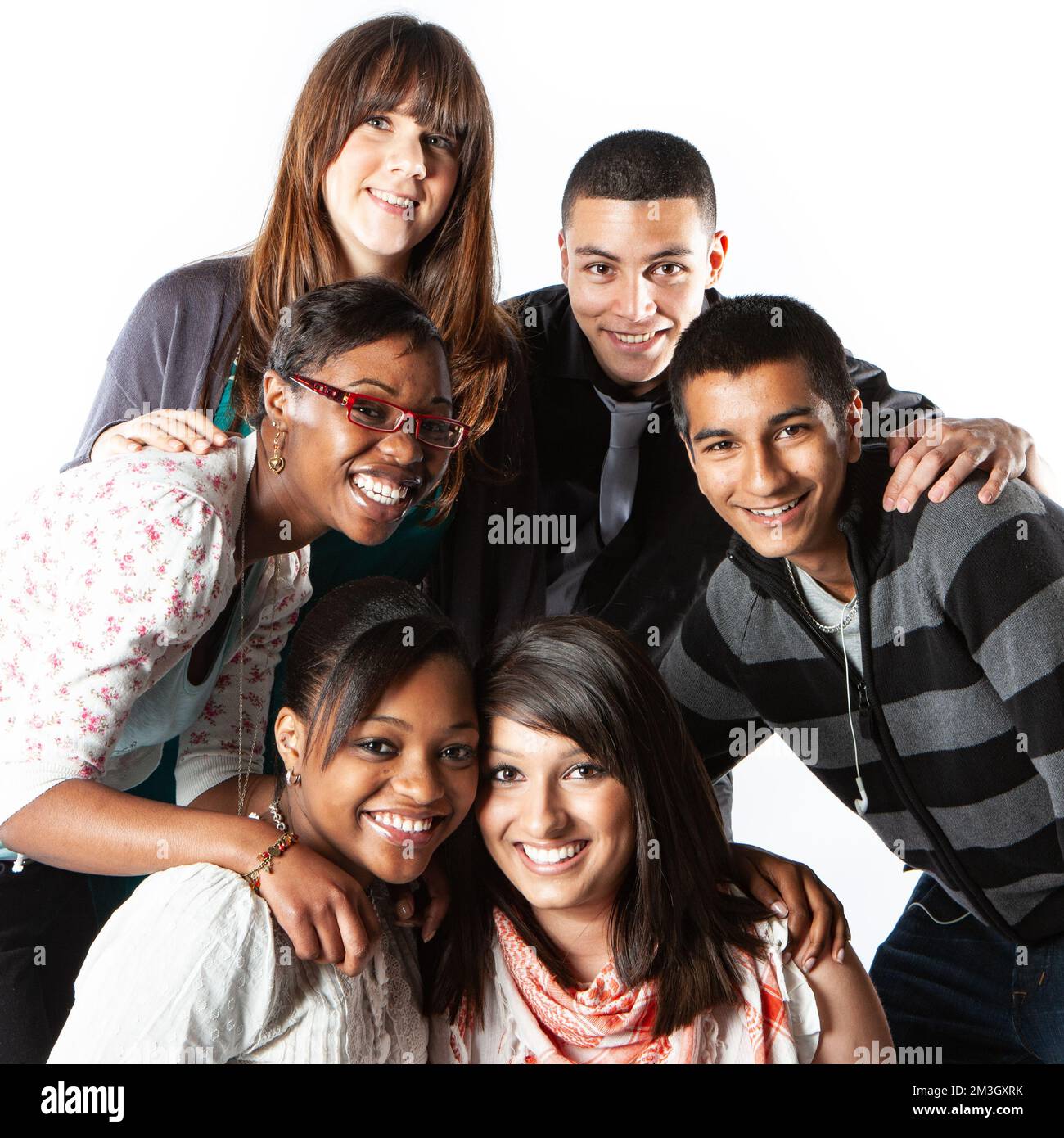 Teenage Students: Group Portrait. A relaxed group of 6 diverse late ...