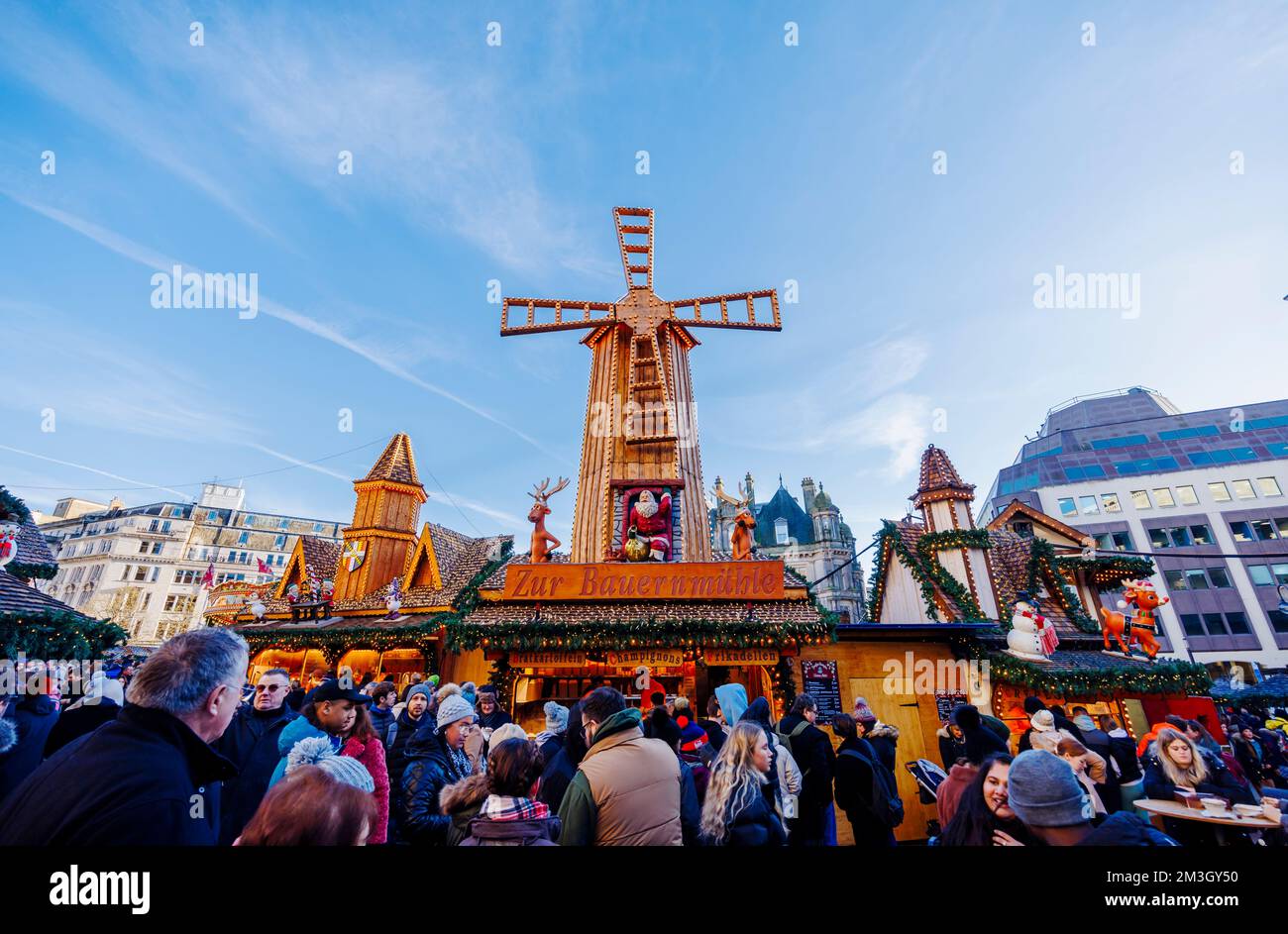 The popular Frankfurt Christmas Market and windmill in Victoria Square ...