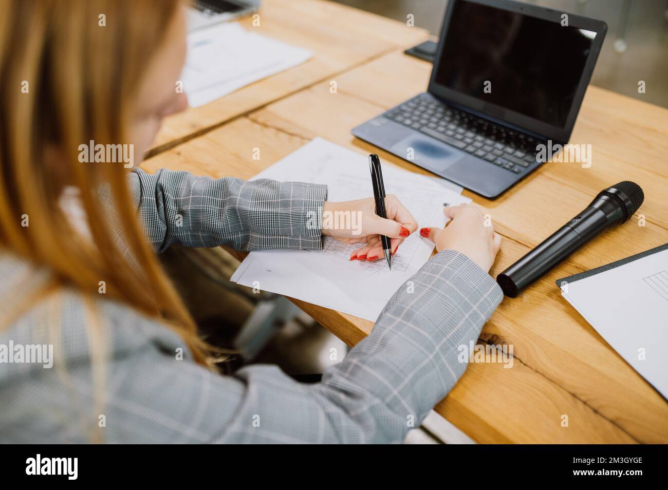 Cinematic image of a conference meeting. Business people sitting in a ...