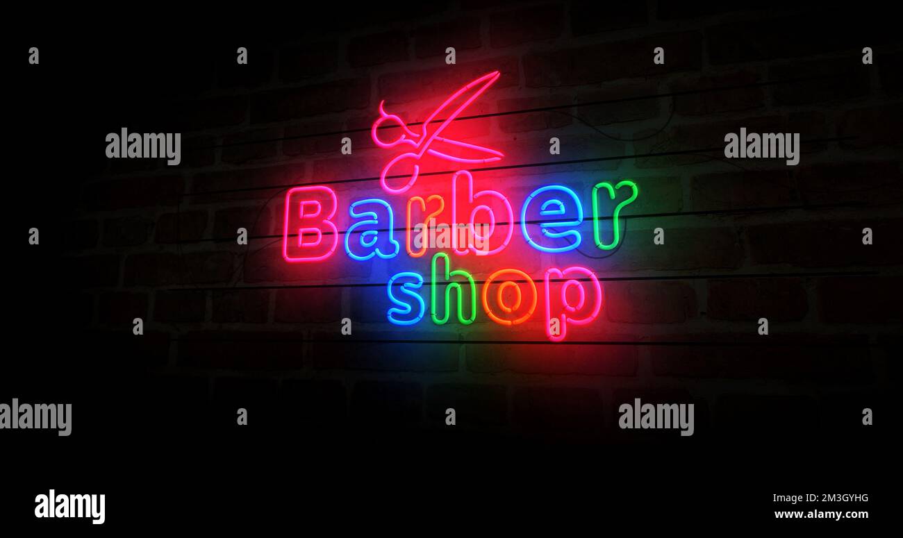 Barbershop neon symbol. Retro style barber shop, haircut salon and ...