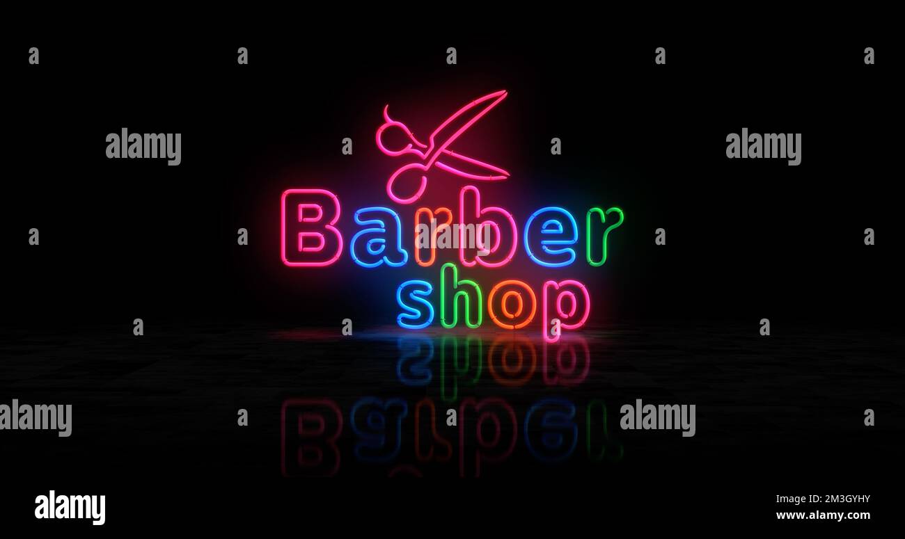 Barbershop neon symbol. Retro style barber shop, haircut salon and ...