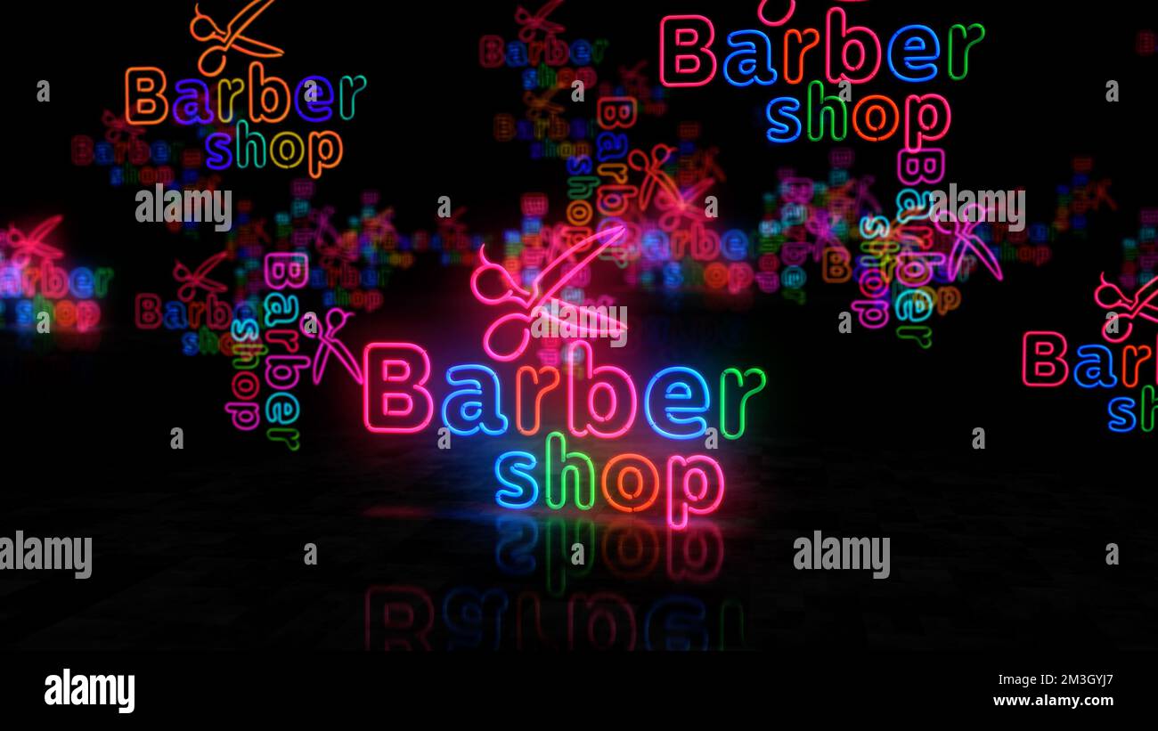 Barbershop neon symbol. Retro style barber shop, haircut salon and ...
