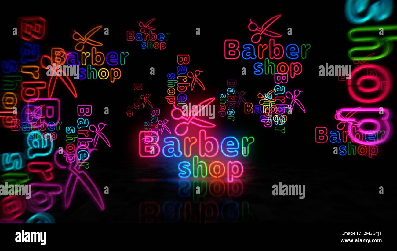 Barbershop neon symbol. Retro style barber shop, haircut salon and ...