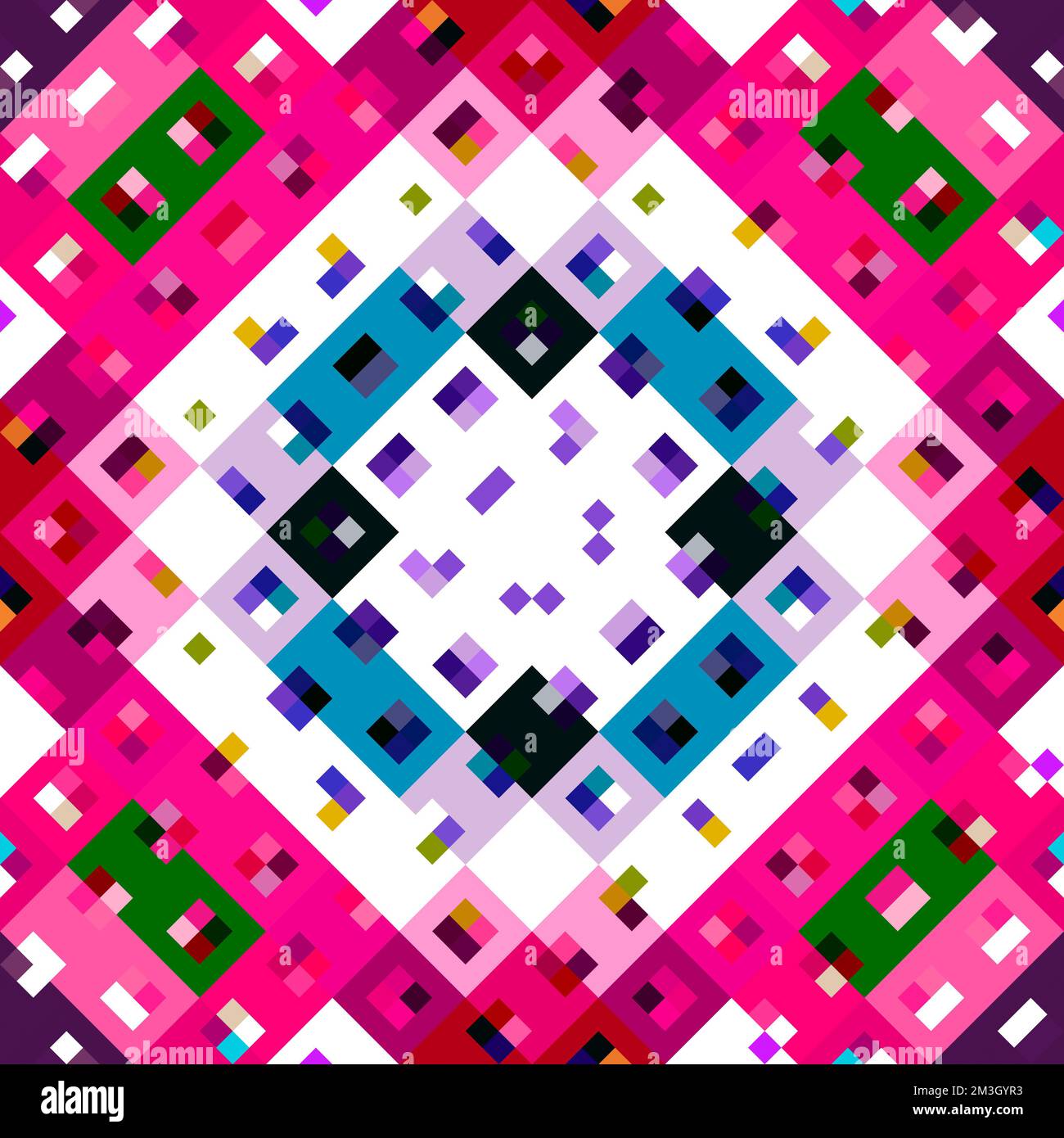 Kaleidoscopic geo pixel pattern. Playful fun pink wallpaper. Colorful ...