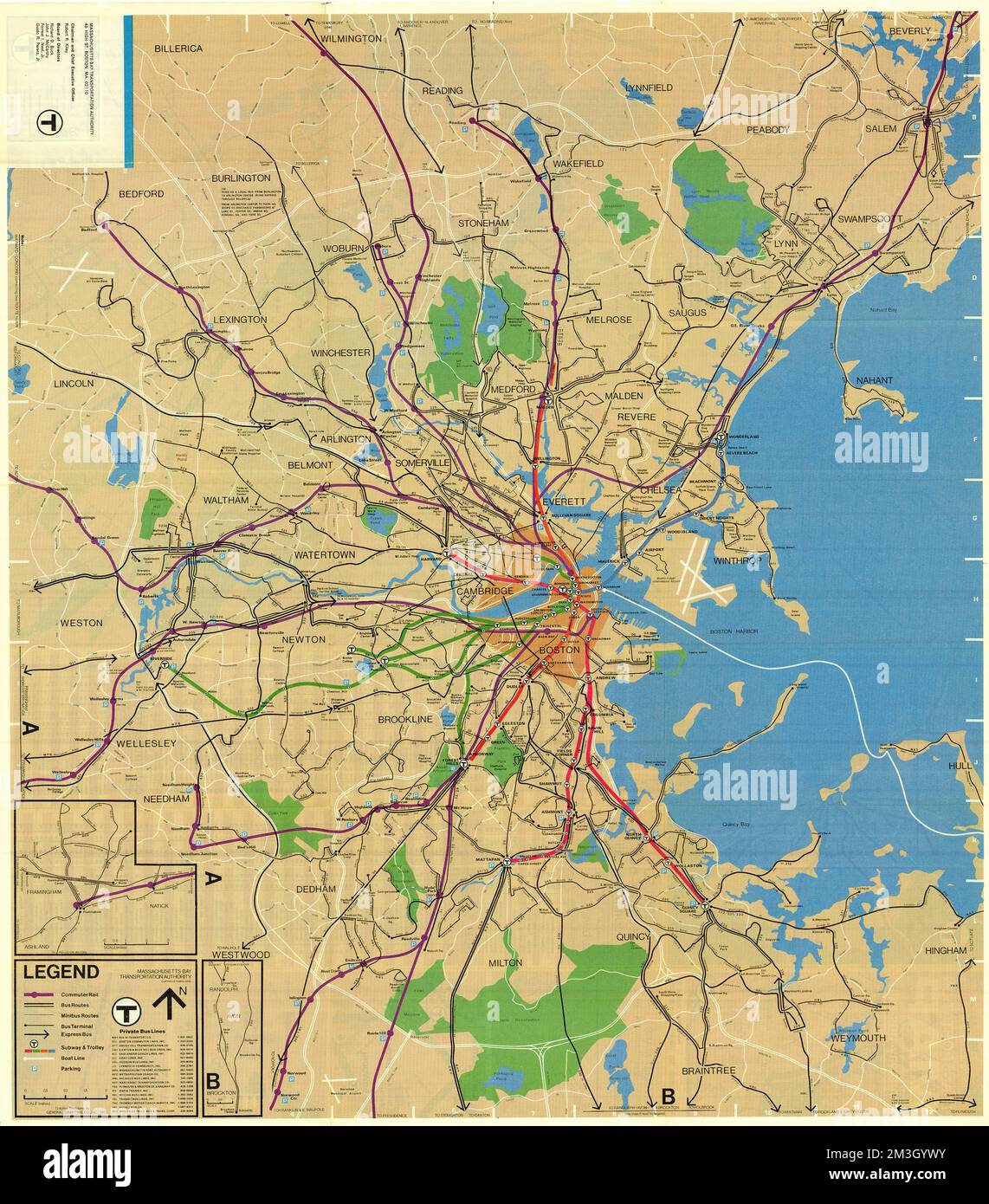 Metropolitan Boston transportation map : subway, bus, rail , Local ...