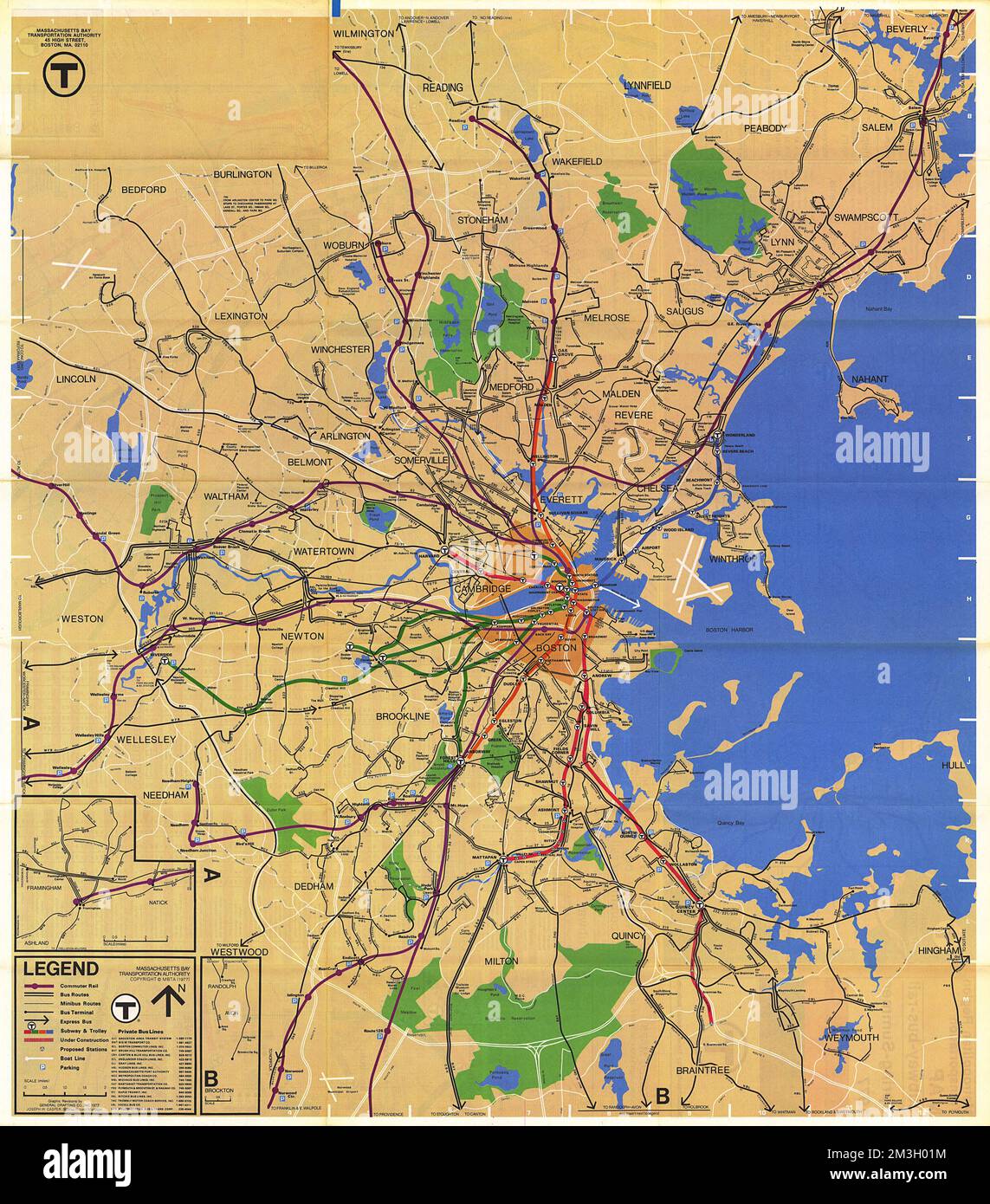 Metropolitan Boston transportation map : subway, bus, rail , Local ...