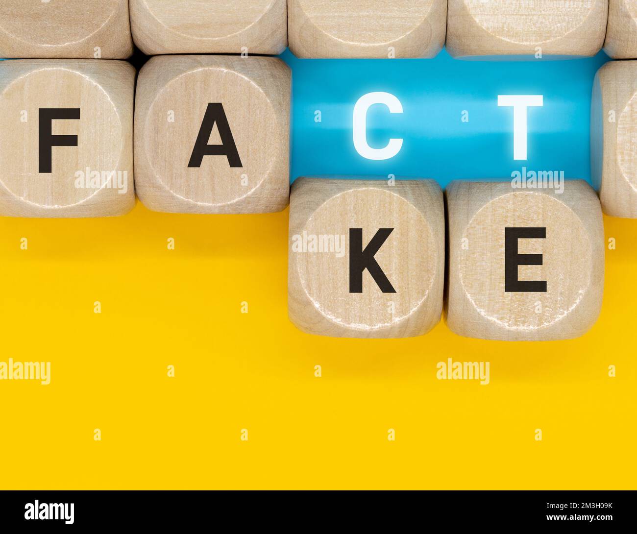 Wooden blocks with letters forming the words "Fact" and "Fake Stock ...