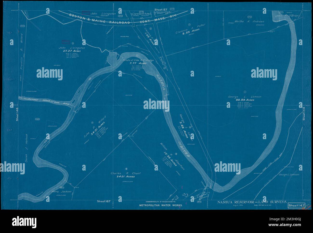 Metropolitan Water Works, Wachusett Reservoir, land surveys, sheet 147 ...