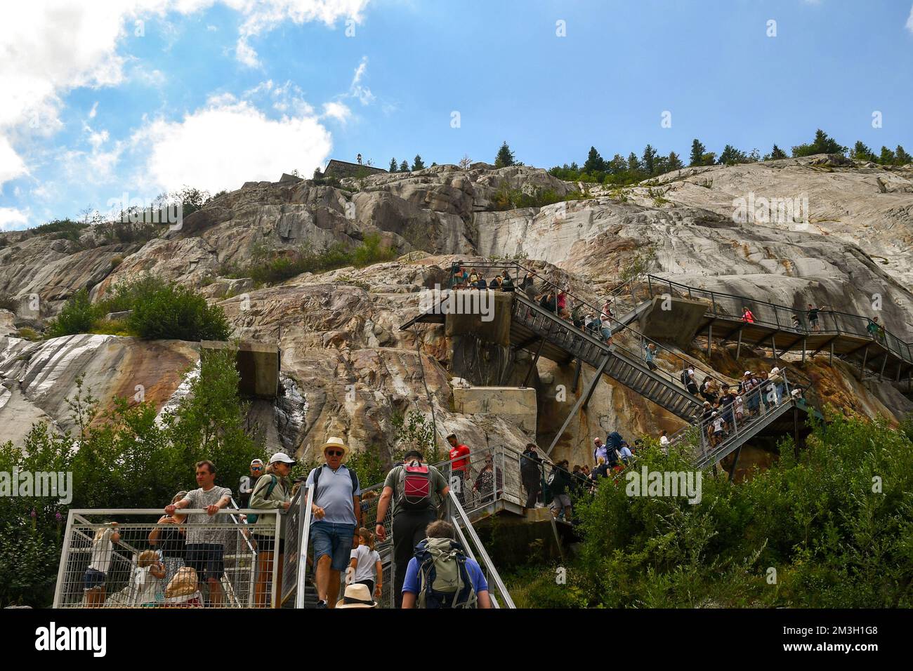 Low-angle view of the staircase (430 steps) leading to the Ice Cave at ...