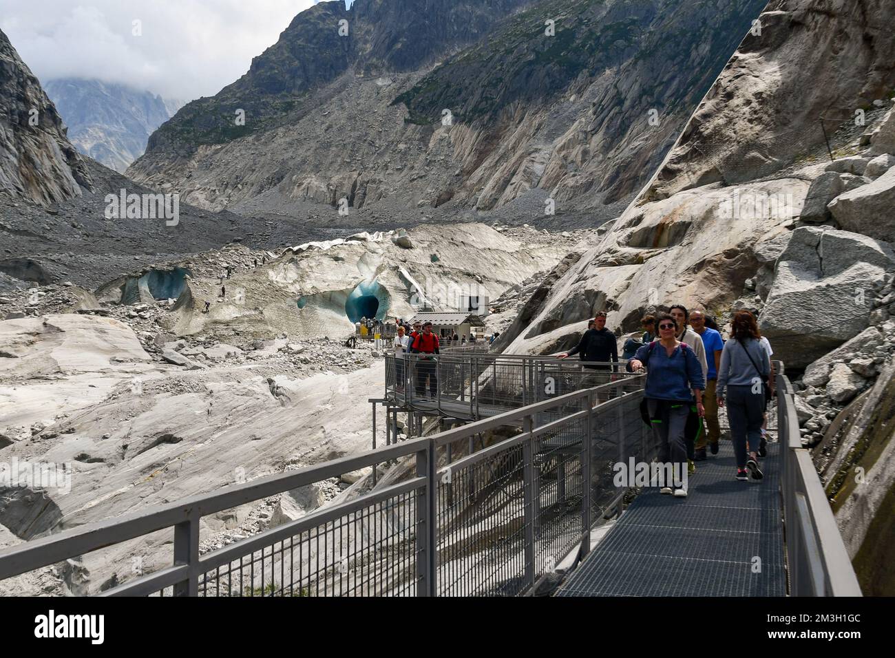 Hikers on the staircase (430 steps) leading to the Ice Cave at the Sea ...