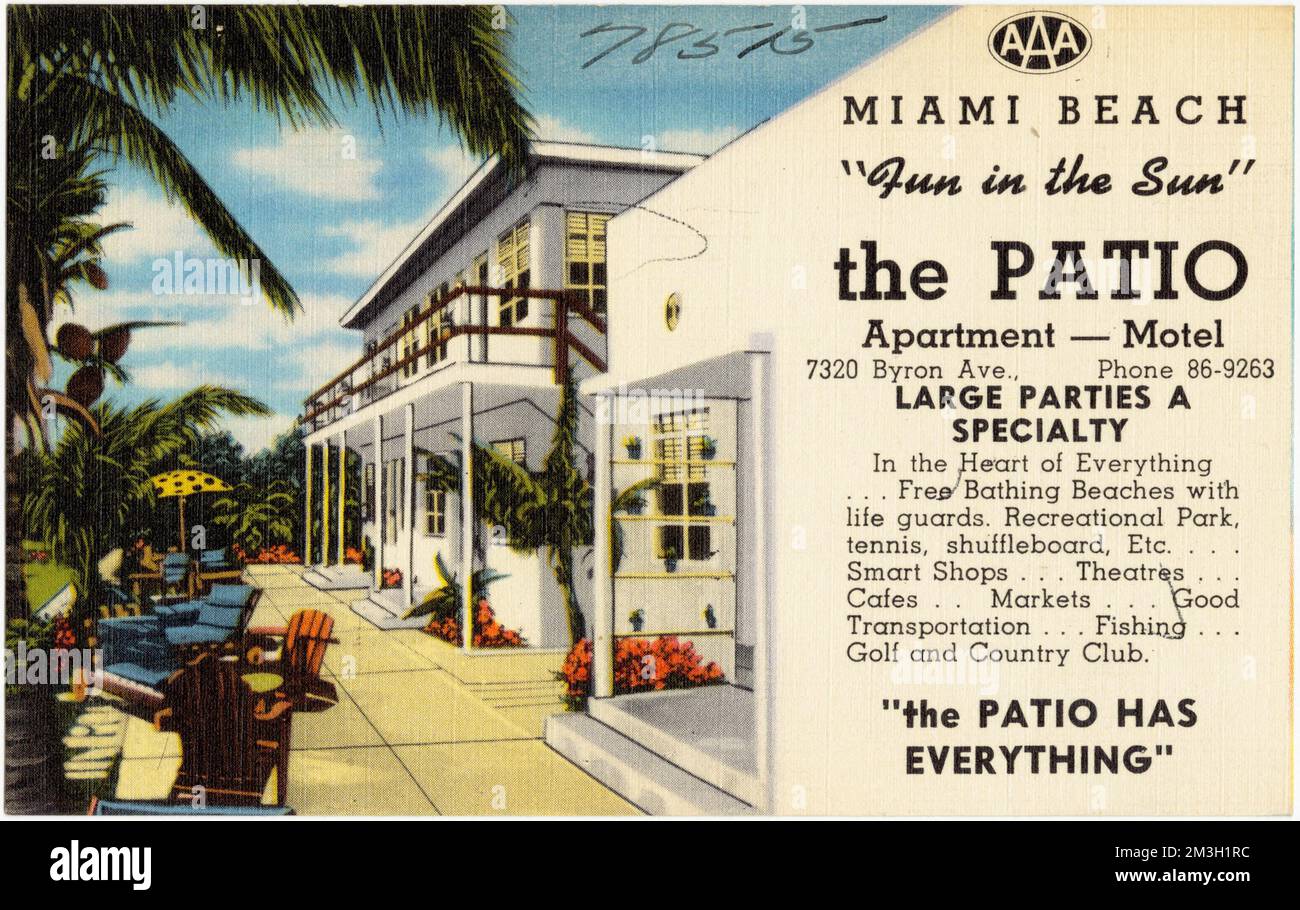 Miami Beach, 'Fun in the Sun,' The Patio , Hotels, Tichnor Brothers ...