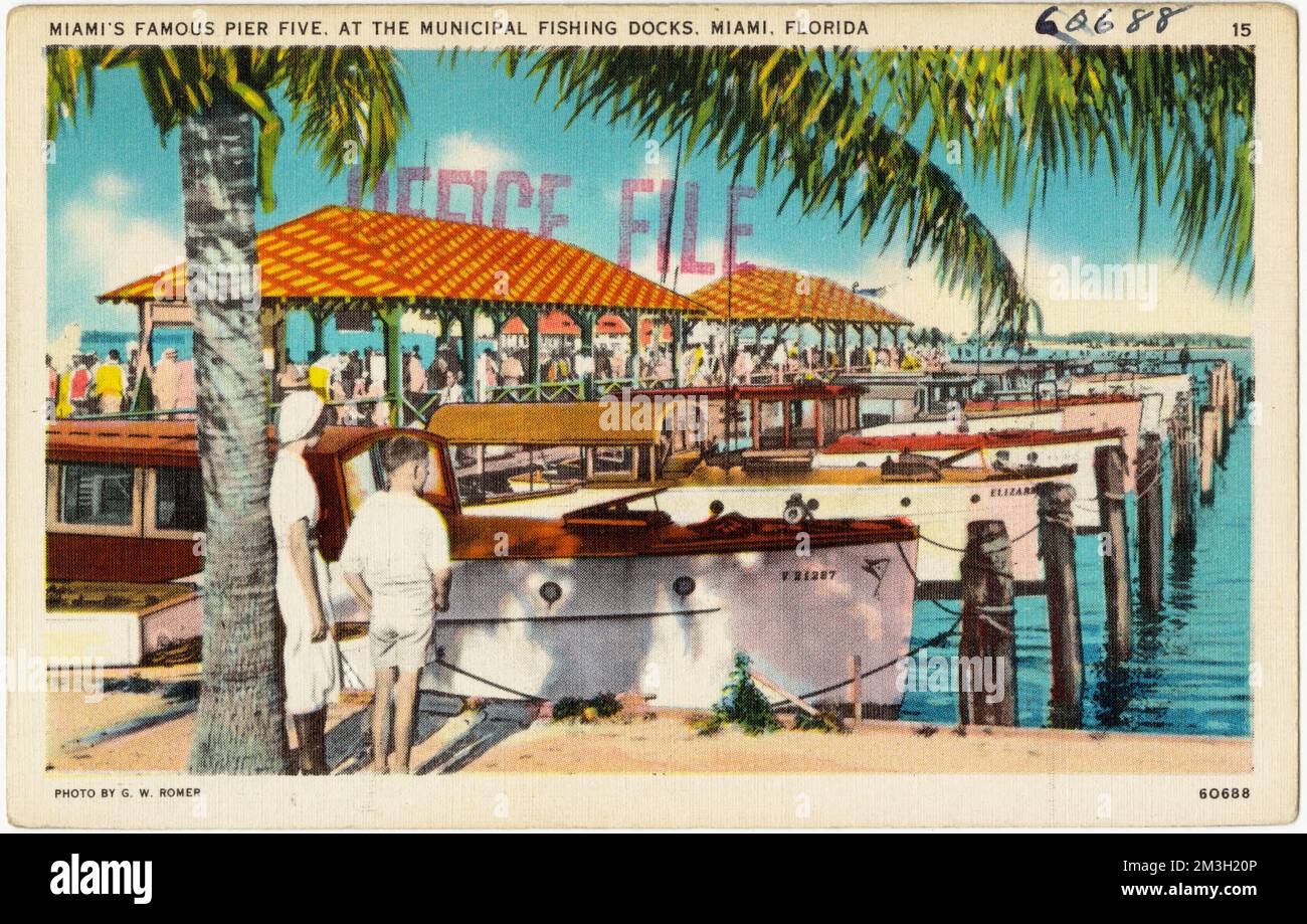 Miami's famous Pier Five at the municipal fishing docks, Miami, Florida ...
