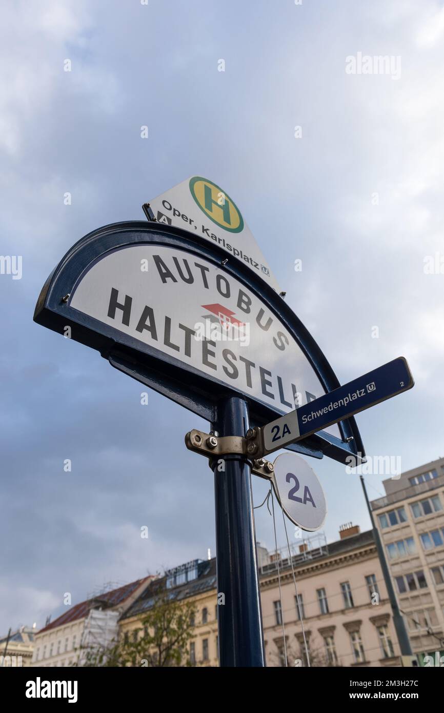 Bus stop sign at Karlsplatz, Vienna, Austria Stock Photo - Alamy