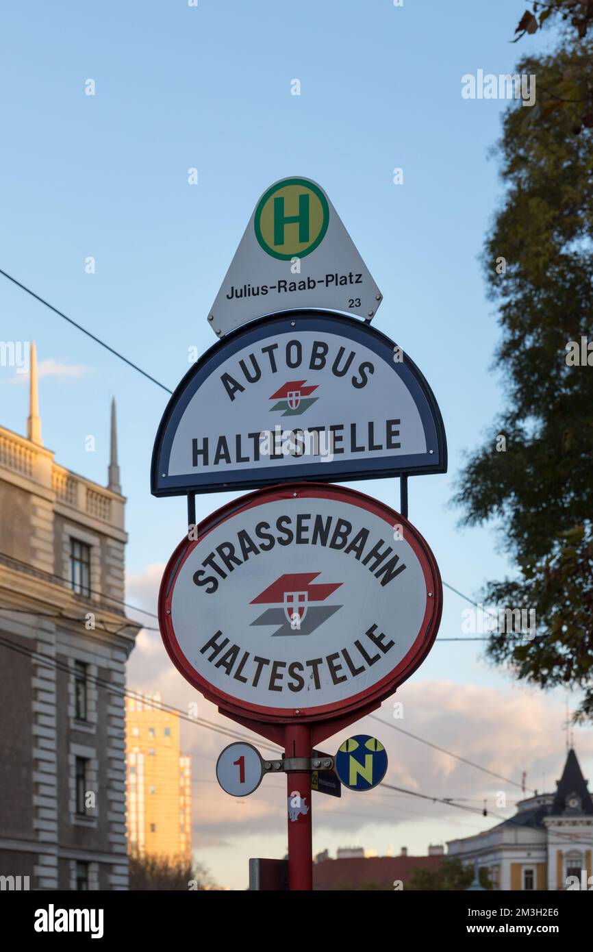 Bus and tram stop sign, Vienna, Austria Stock Photo - Alamy